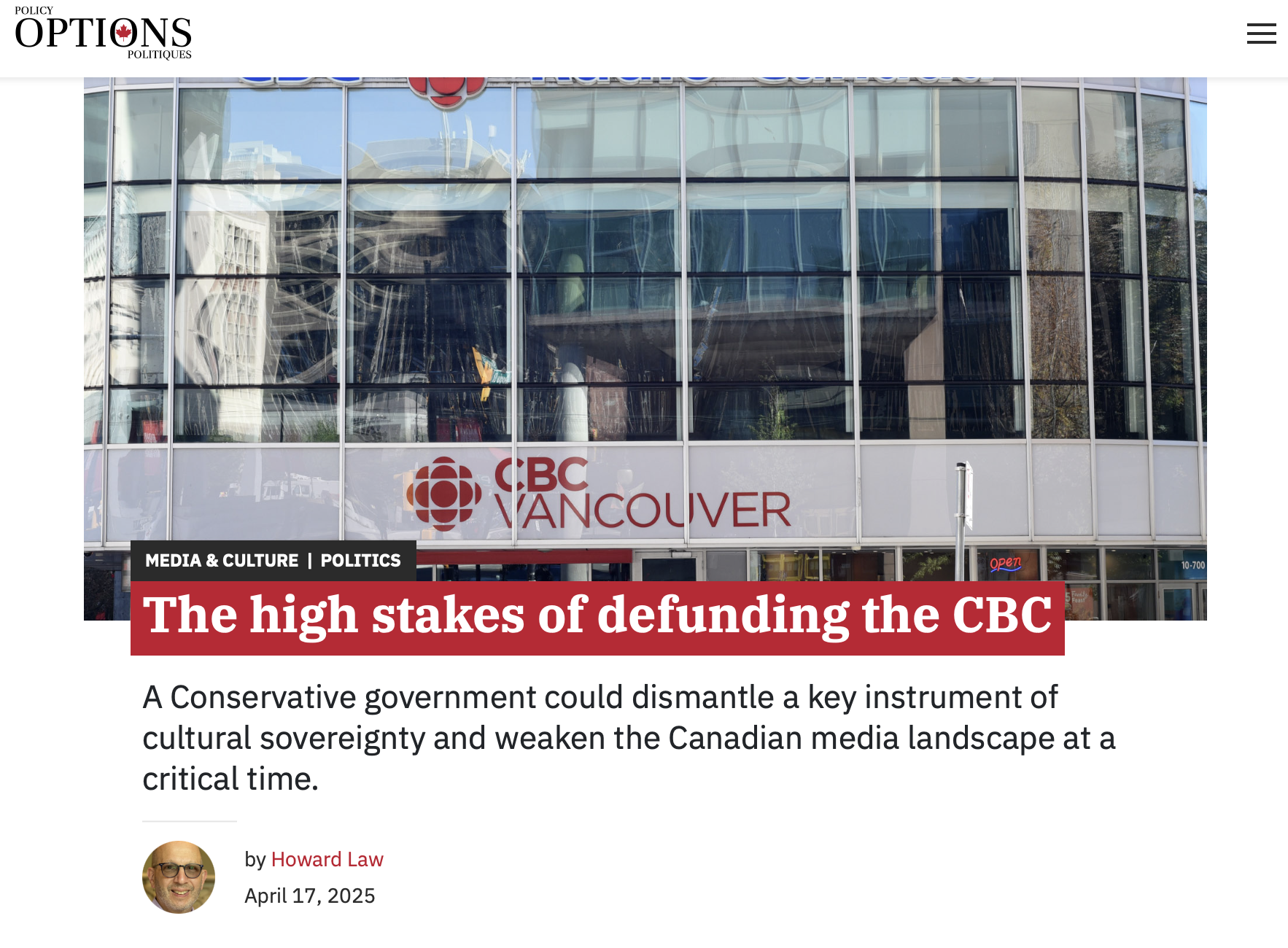 The high stakes of defunding the CBC – MediaPolicy.ca